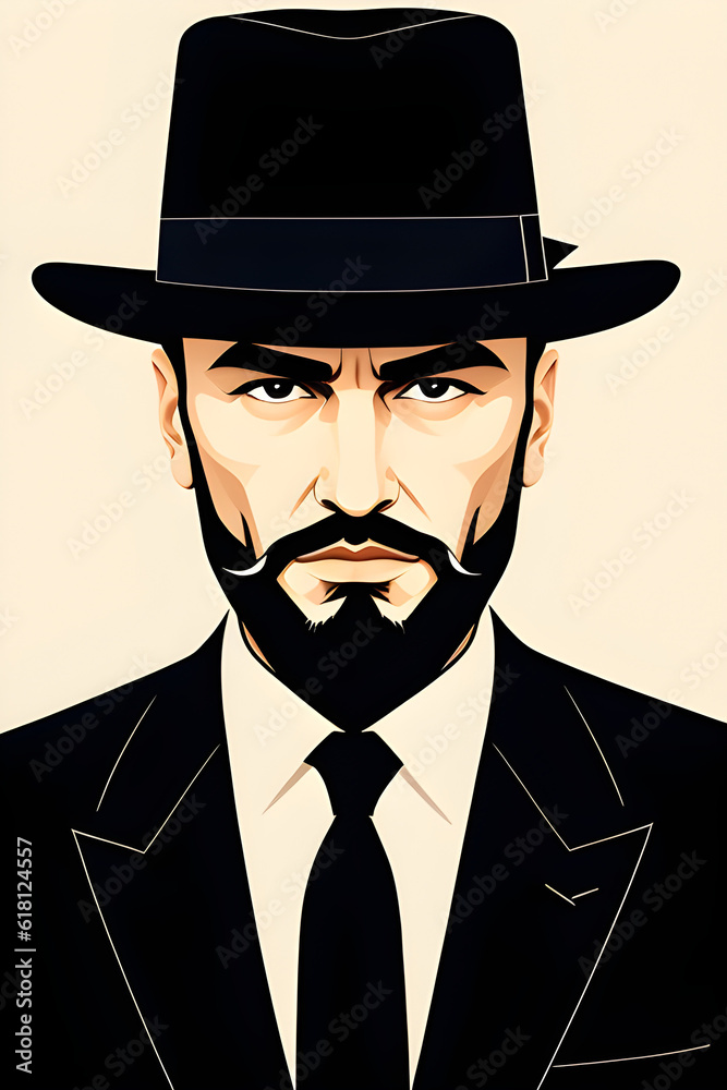 illustration of a headshot of a male mafia boss. (AI-generated ...
