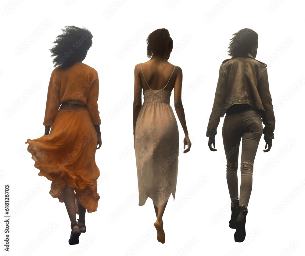 set of pretty black woman walking away. isolated. transparent PNG file ...