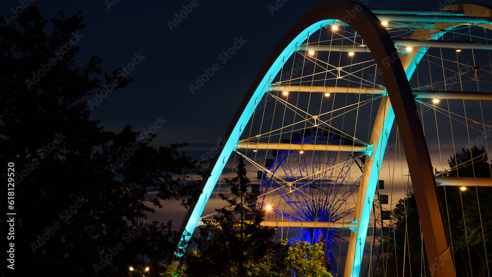 BRIDGE OVER THE RIVER - An object of urban infrastructure in night ...