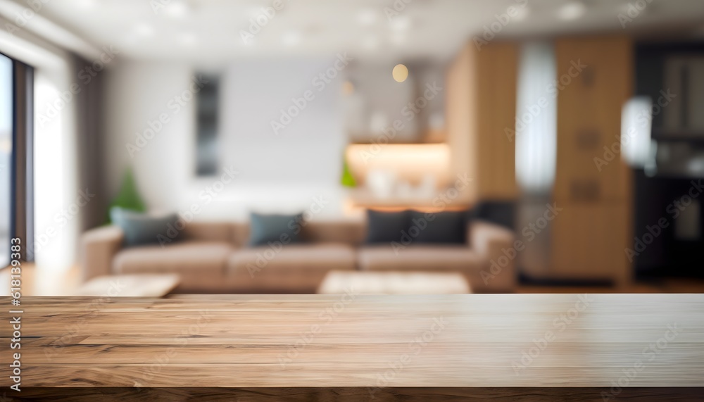 modern living room with table room with a table, Wood table with ...