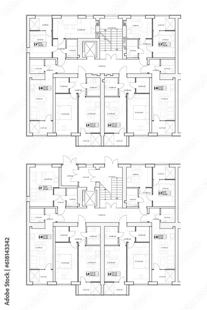 Vector architectural project of a multistory building floor plan Stock ...