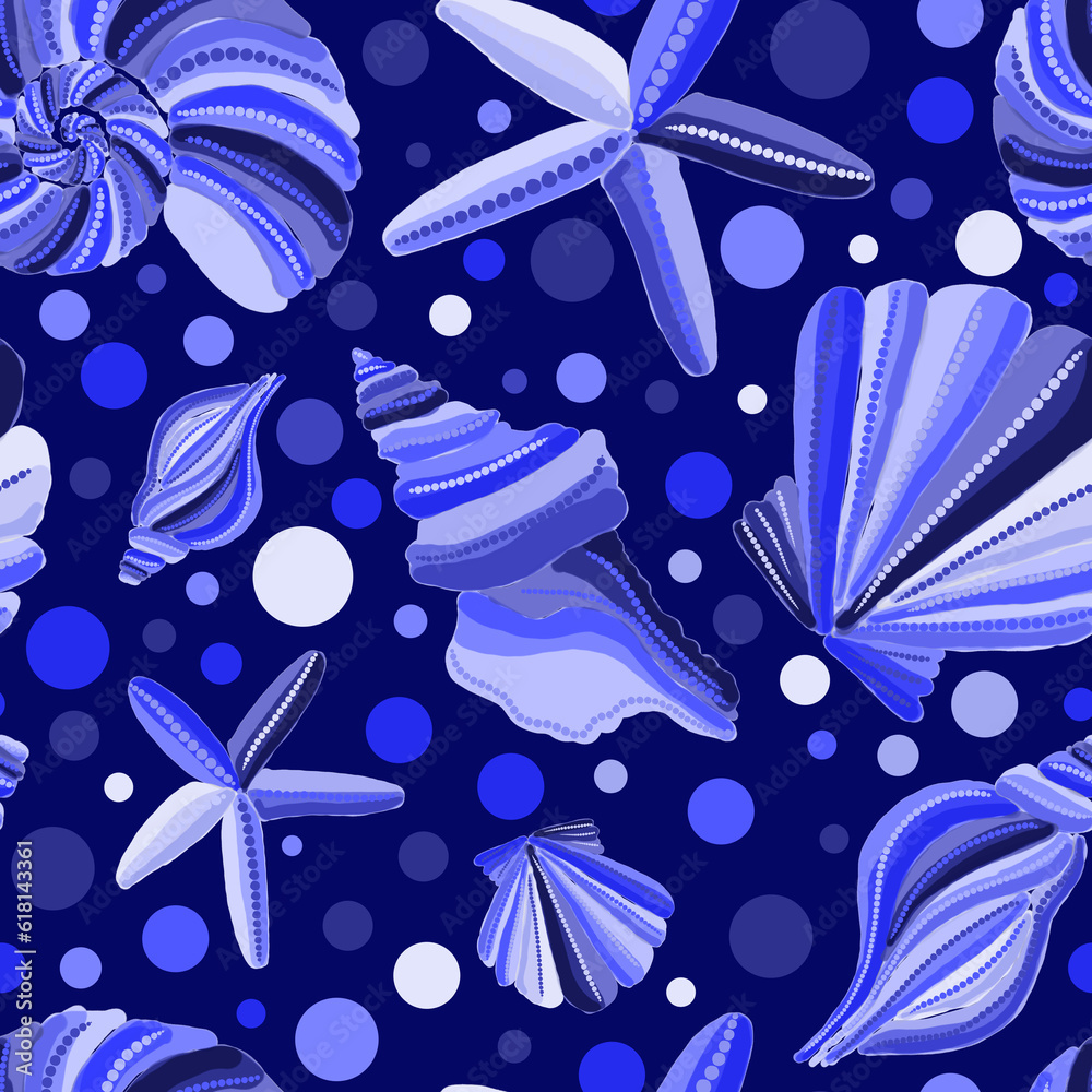 Seamless pattern with seashells and starfishes in pastel color palette ...