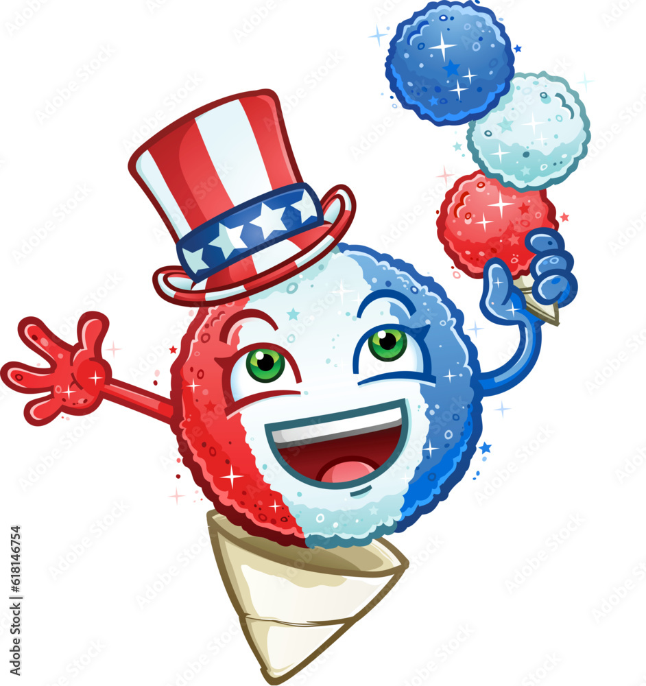 Patriotic red white and blue american snow cone wearing an uncle sam ...