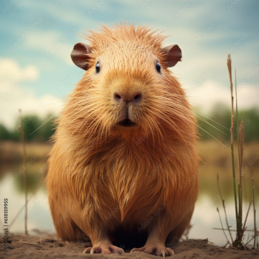 Capybara, Portrait of one single capybara, posing picture, Generative ...