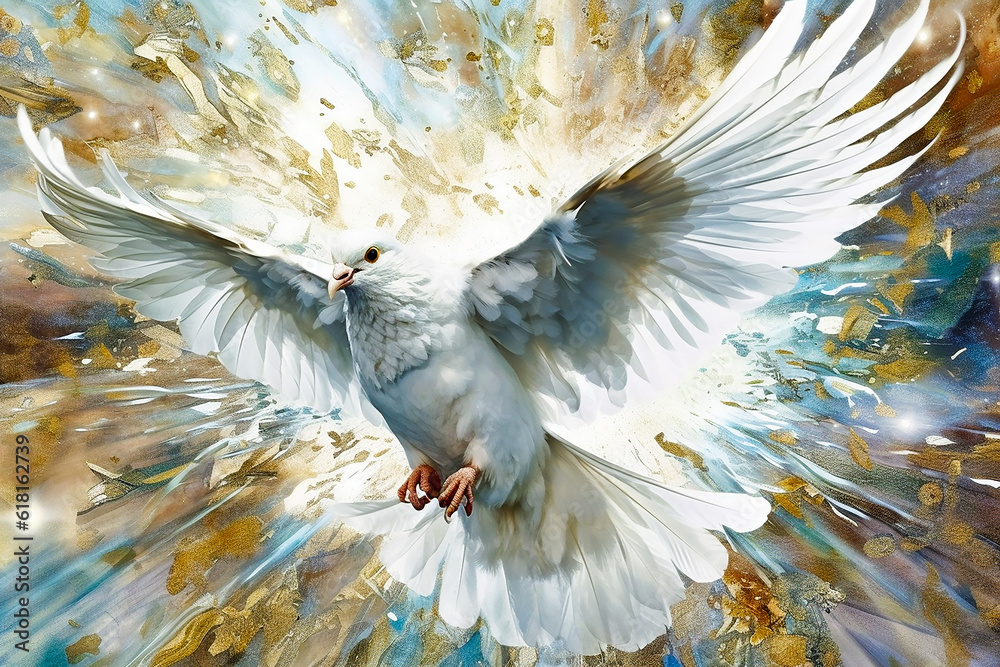 Graphic and biblical representation of the Holy Spirit in the form of a ...