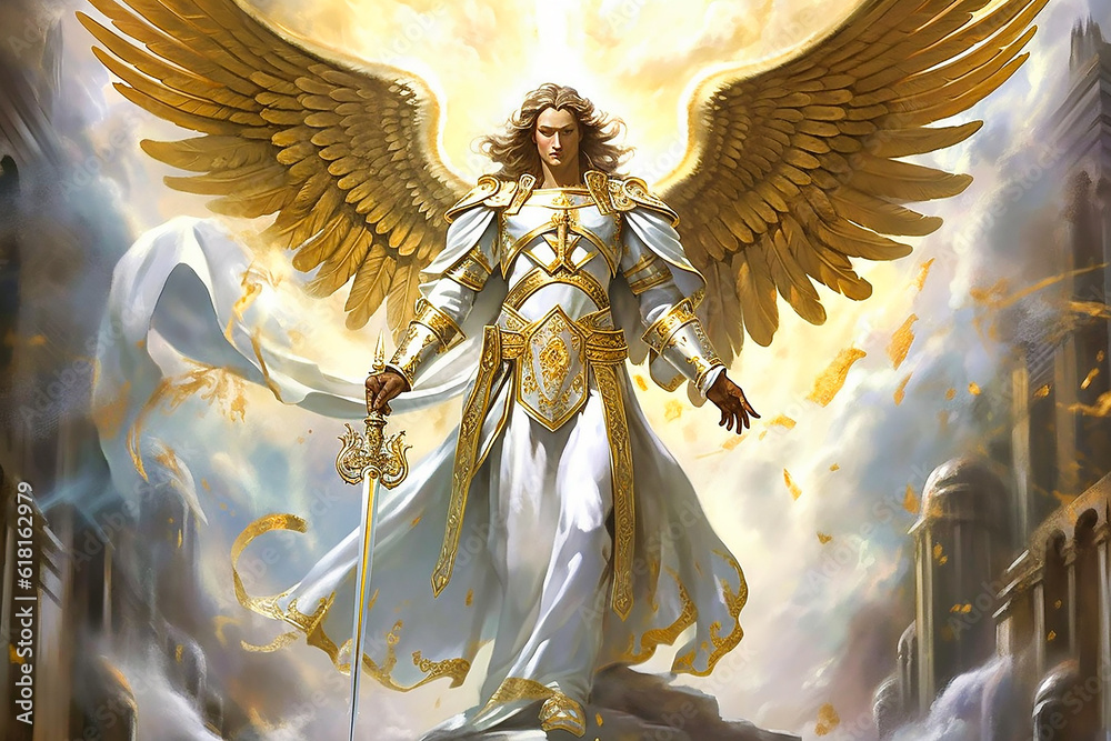 Graphic and biblical representation of the Archangel Michael. AI ...