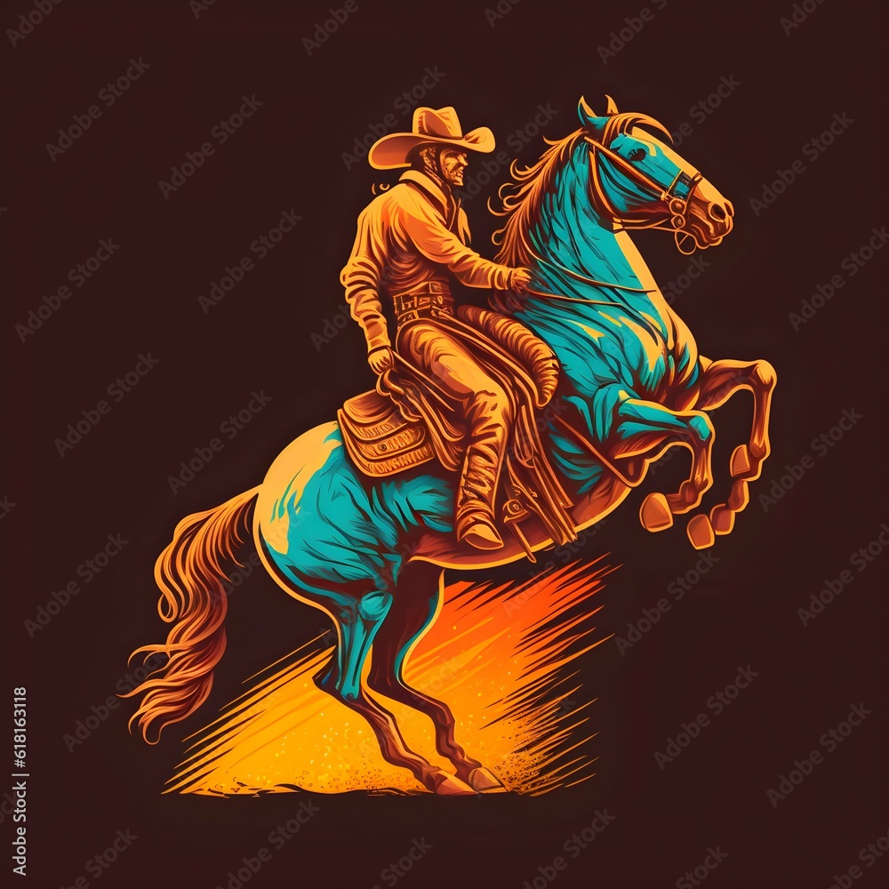 rugged cowboy on rearing horse simple vector logo western wear company ...