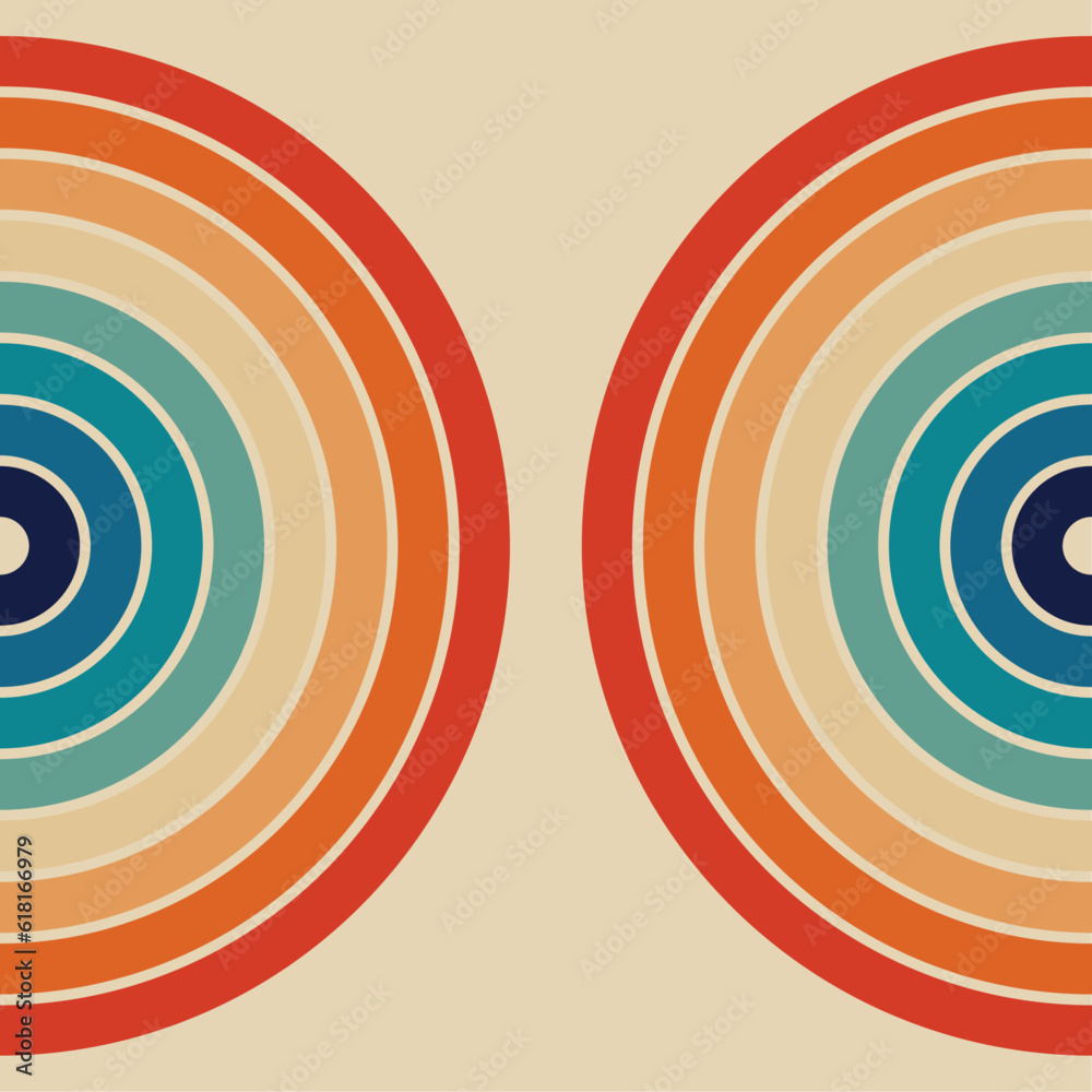 Groovy Rainbow Circle Graphic, Trendy Vector of 70s Rainbows Conveying ...