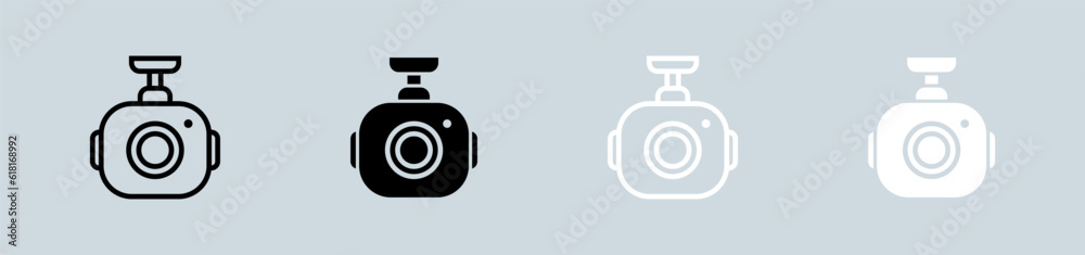 Dash cam icon set in black and white. Car camera signs vector ...