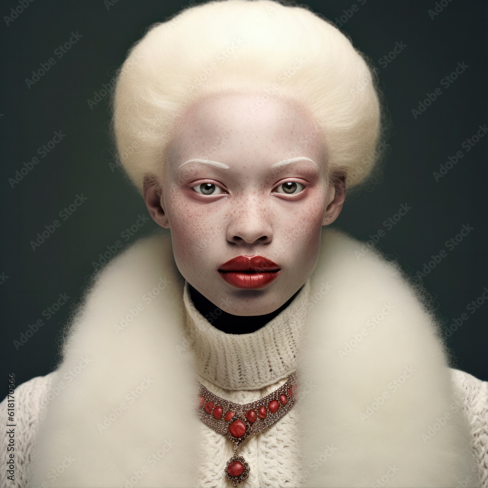 portrait of a beautiful albino woman against dark background Stock ...