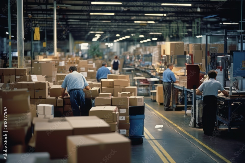 a candid photo of sorter workers working at post delivery service ...
