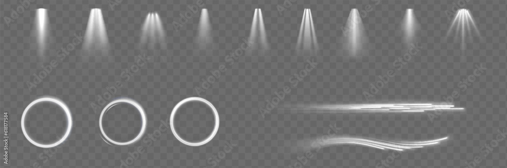 Light effect set. Glow isolated white transparent light effect set ...