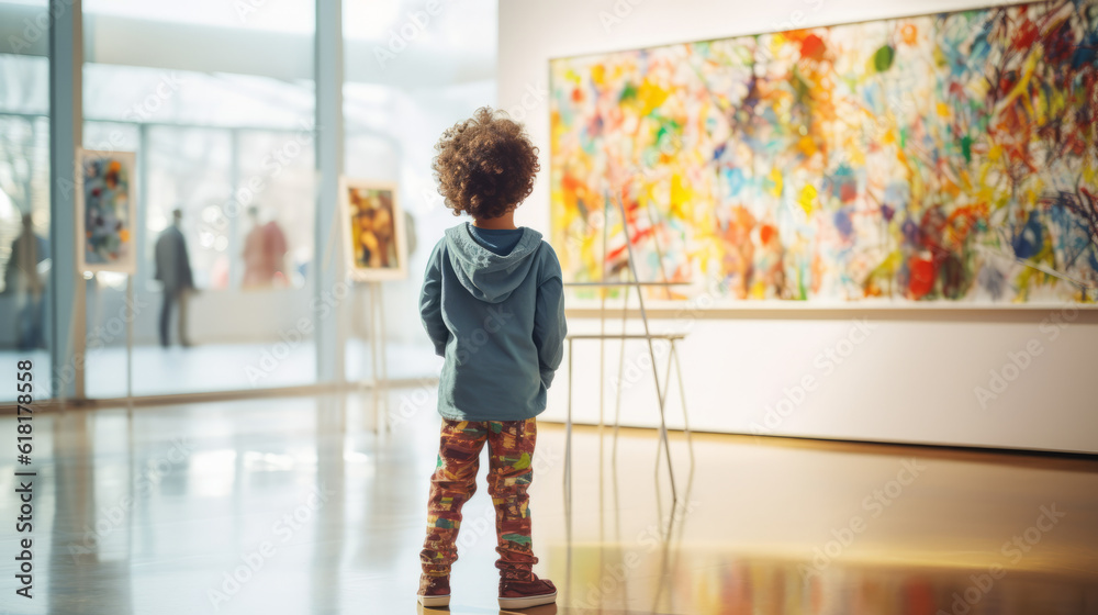 Unrecognizable child looking at modern art painting in a gallery Stock ...