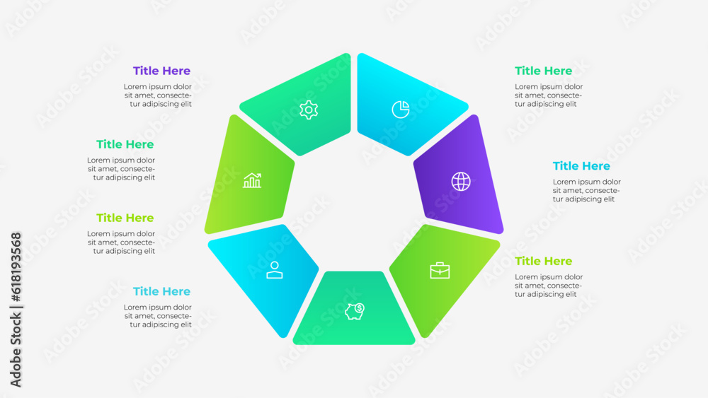 Diagram in the form of a heptagon divided into 7 parts. Vector cycle ...