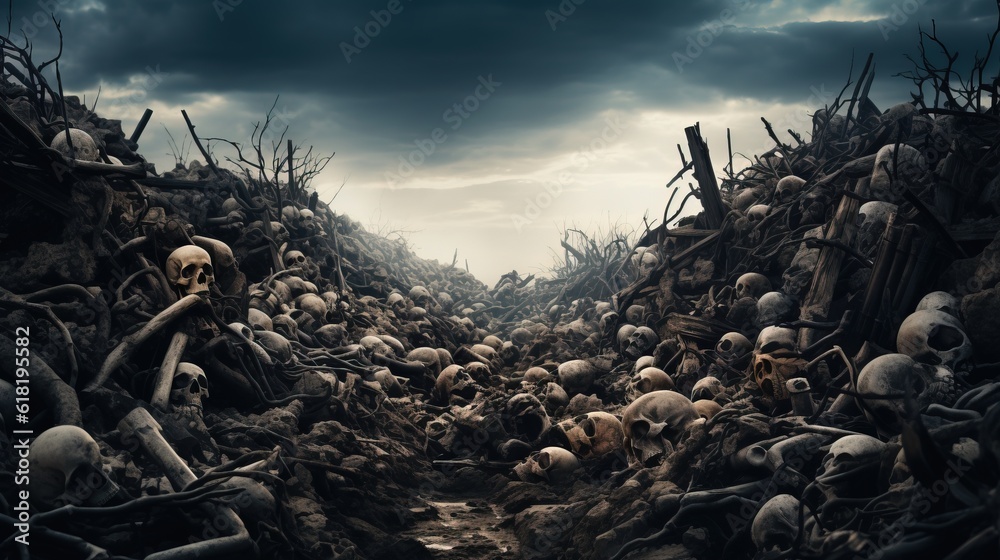 a pile of skulls and branches. Generative AI Art. Stock Illustration ...