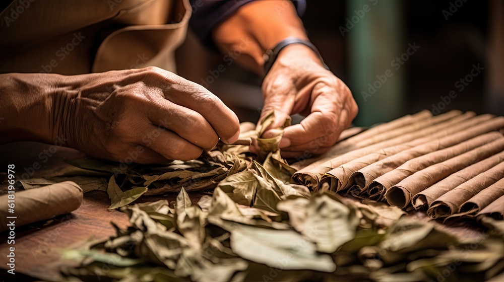 Traditional Tobacco Processing, making cuban cigars - Generative AI ...