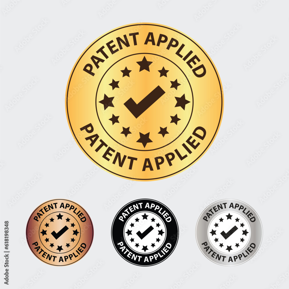 patent applied round with tick mark badge icon, symbol, sign, logo ...