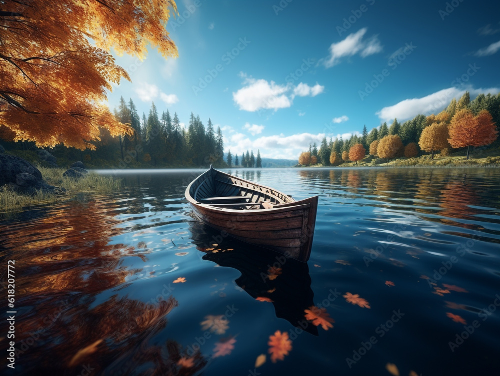 Belle barque sur l'eau par une tranquille journée d'automne Stock ...