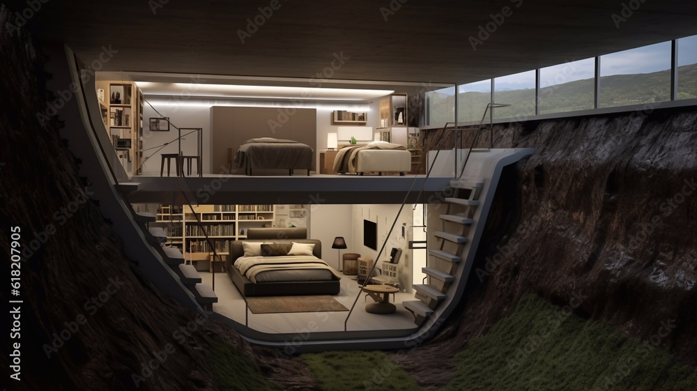 Underground bunker concept of landing page with family hiding in ...