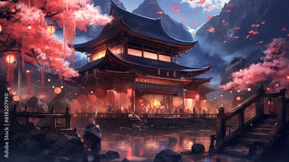 Japan fantasy style scene art Stock Photo | Adobe Stock