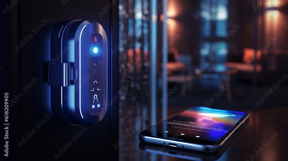 Hotel door security Unlocking by application on mobile phone. Digital ...