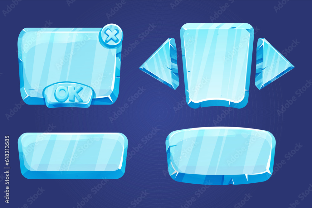 Set frozen ice frames, panels for game menu arows, buttons, ok sign in ...