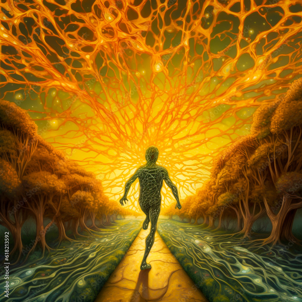 human body with nervous, muscular and motor system made of watercolor ...