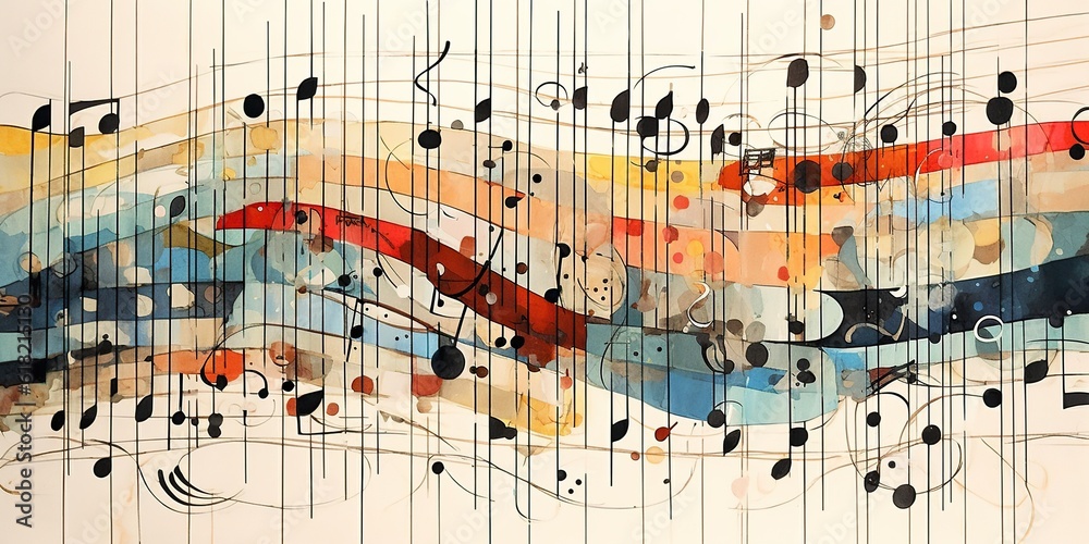Resembles musical score with various colored notes representing ...