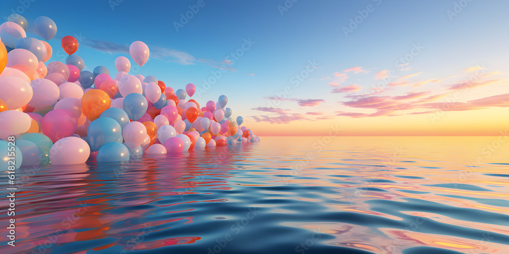 plein de ballons qui flottent sur la mer, carte d'anniversaire Stock ...