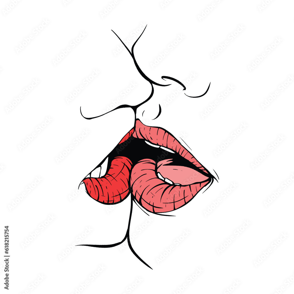 couple kissing lips sketch vector illustration line art Stock Vector ...