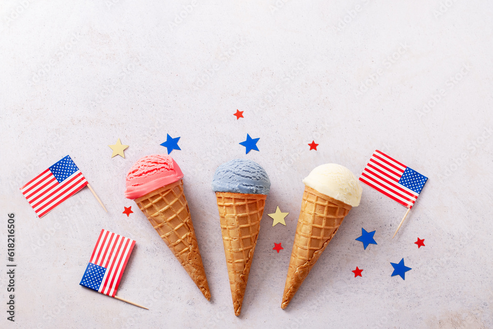 USA flag-inspired ice cream, 4th of July dessert, top view Stock Photo ...