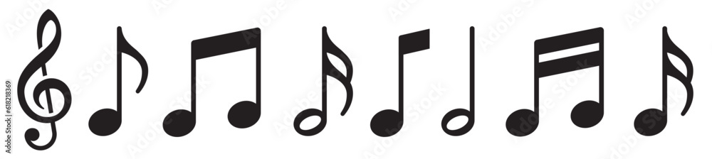 Music notes icons set. Musical notation symbols. Black notes symbol on ...