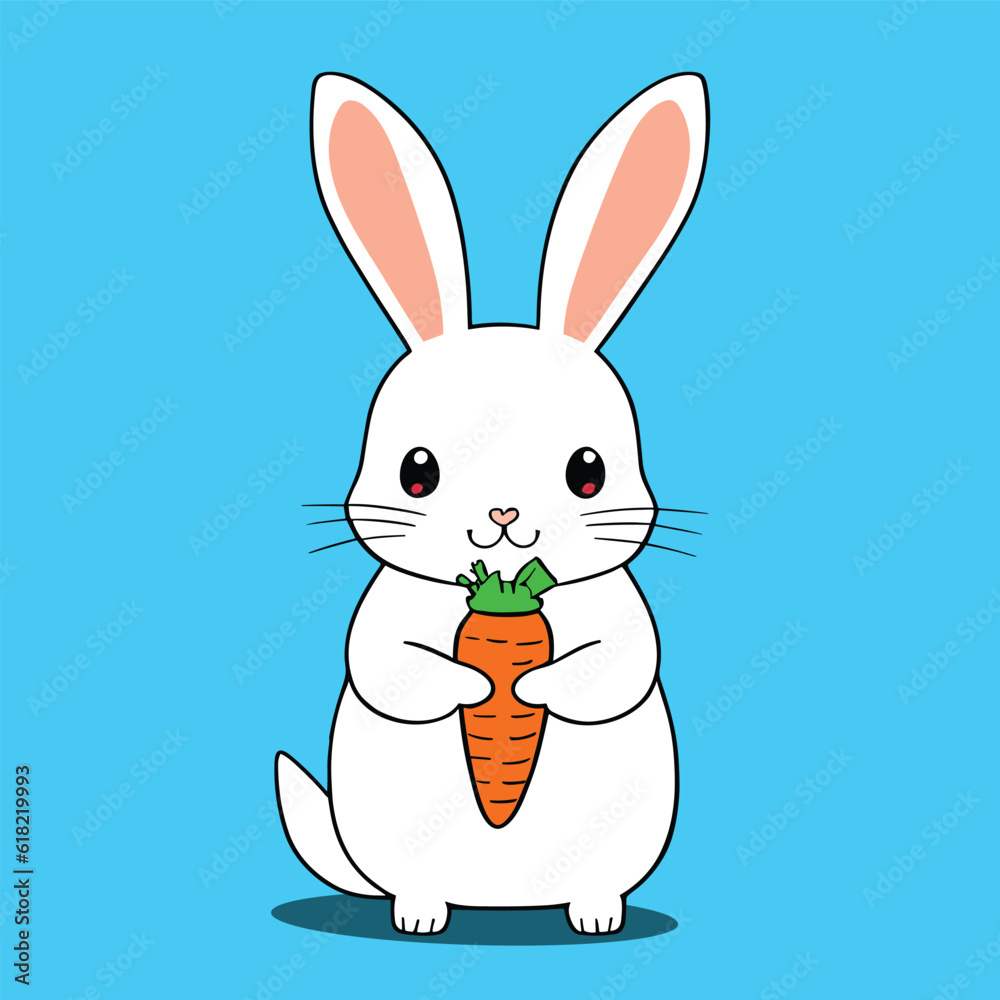 Cute bunny rabbit cartoon eating carrots Stock Vector | Adobe Stock