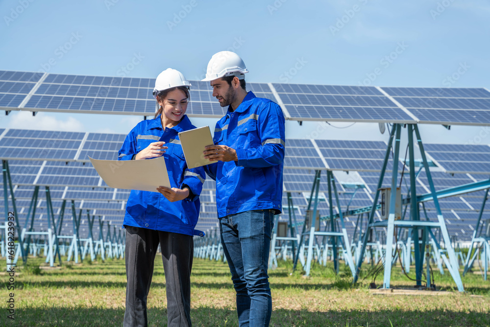 Electrical engineers are examining the working conditions of many solar ...