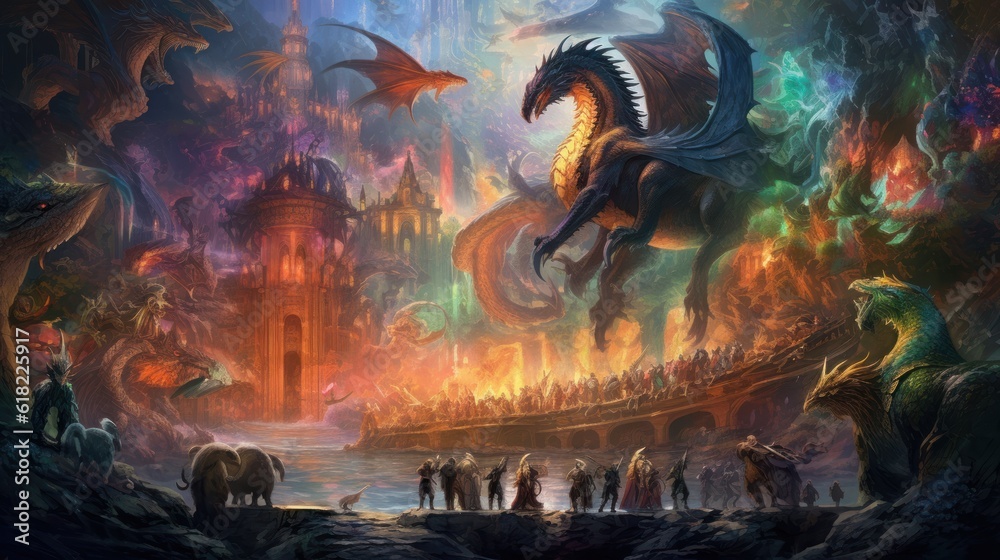 Artwork showcasing a diverse array of legendary creatures from folklore ...