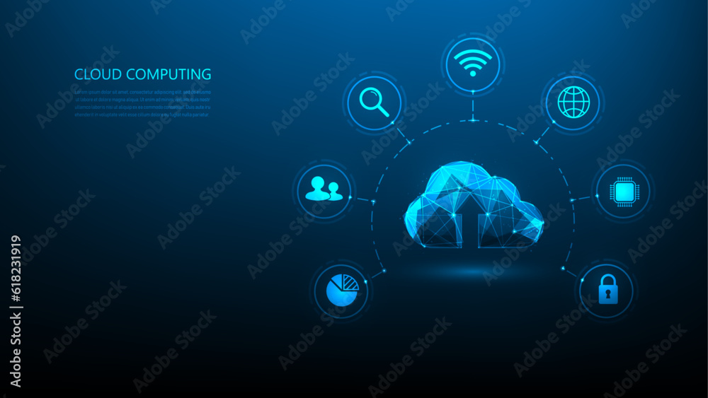 cloud computing technology data with icon on blue background. business network data storage ...