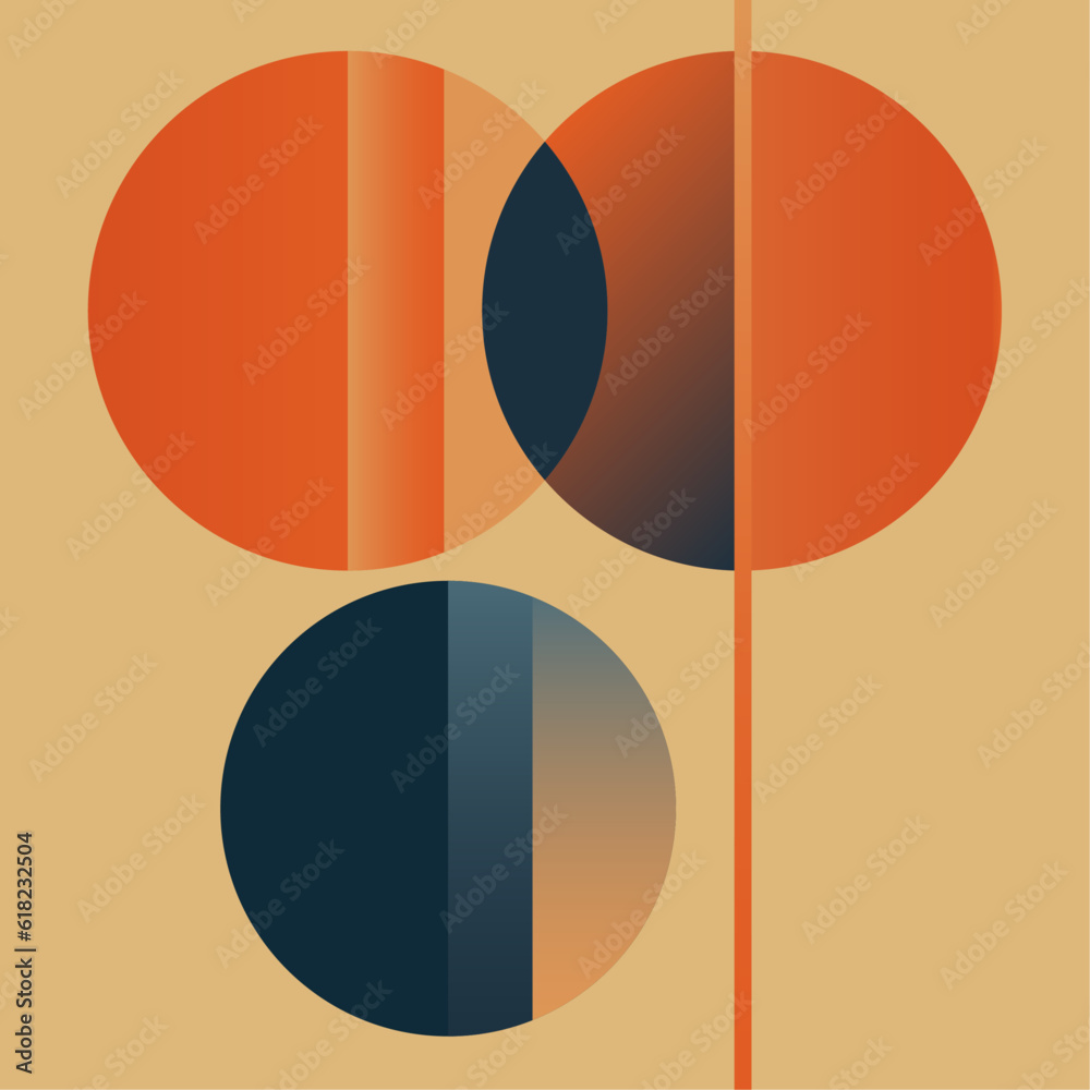 Mid Century Modern Poster Design, Floating Circle Gradient, Mid Century ...