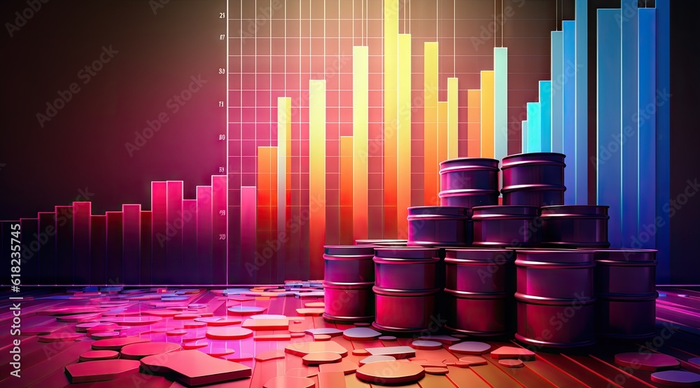 stock market oil graph background with oil barrels and charts ...