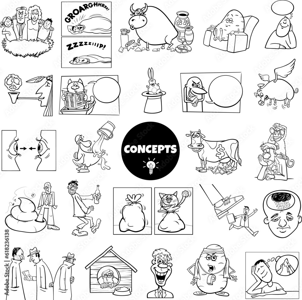cartoon concepts or metaphors with comic characters set Stock Vector ...
