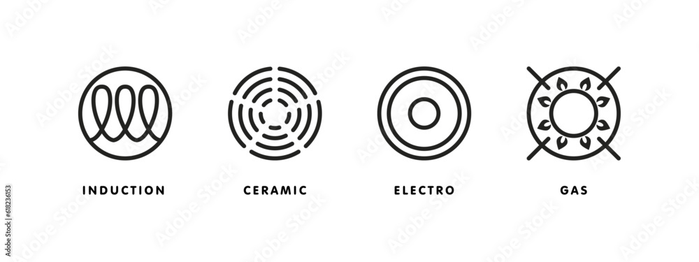 Icon of induction, electric hob, gas cooking stove and ceramic oven ...