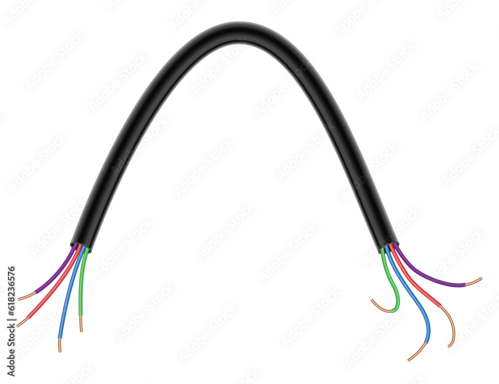 Broken electrical copper wire or cord. Damaged electric power cable ...