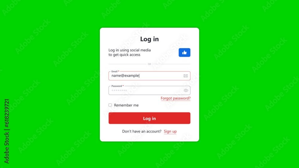 Log in Form Screen Animation. Website page with fields Email and ...