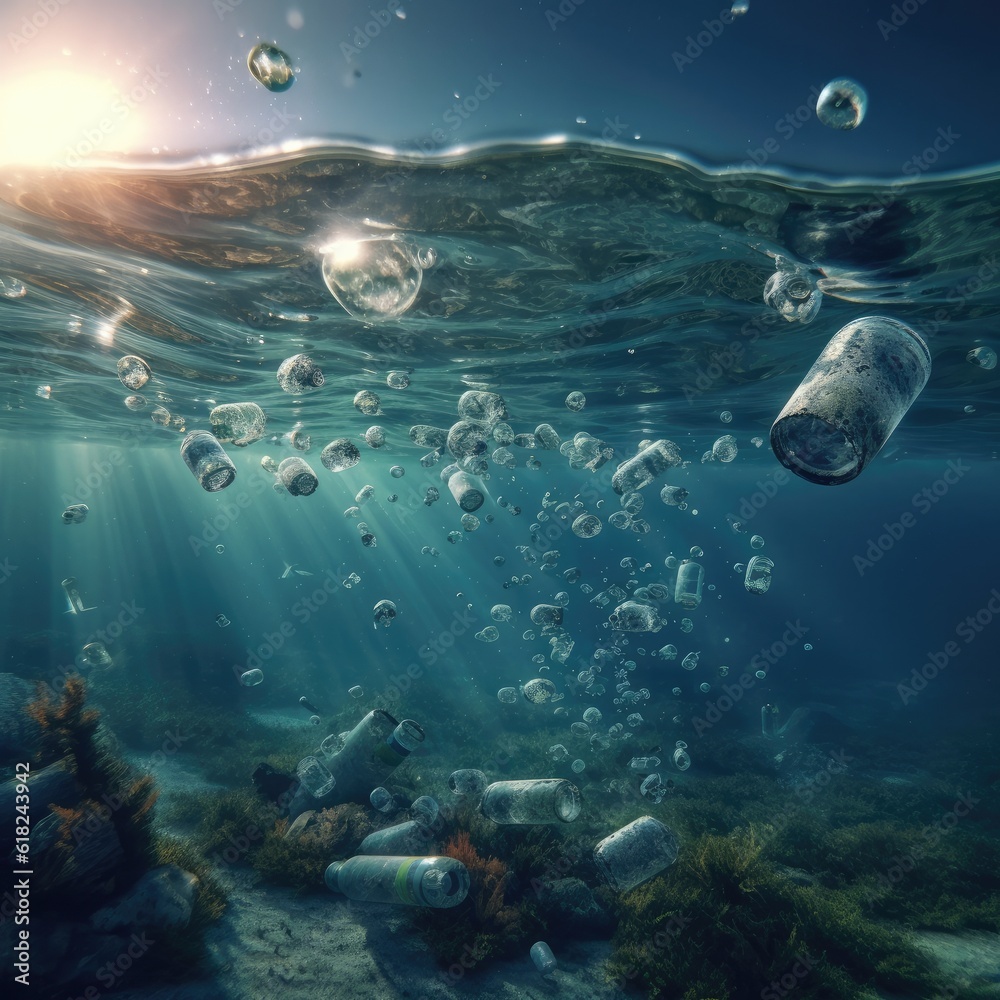 Garbage dumb in sea Plastic pollution of Earth. generative Ai Stock ...