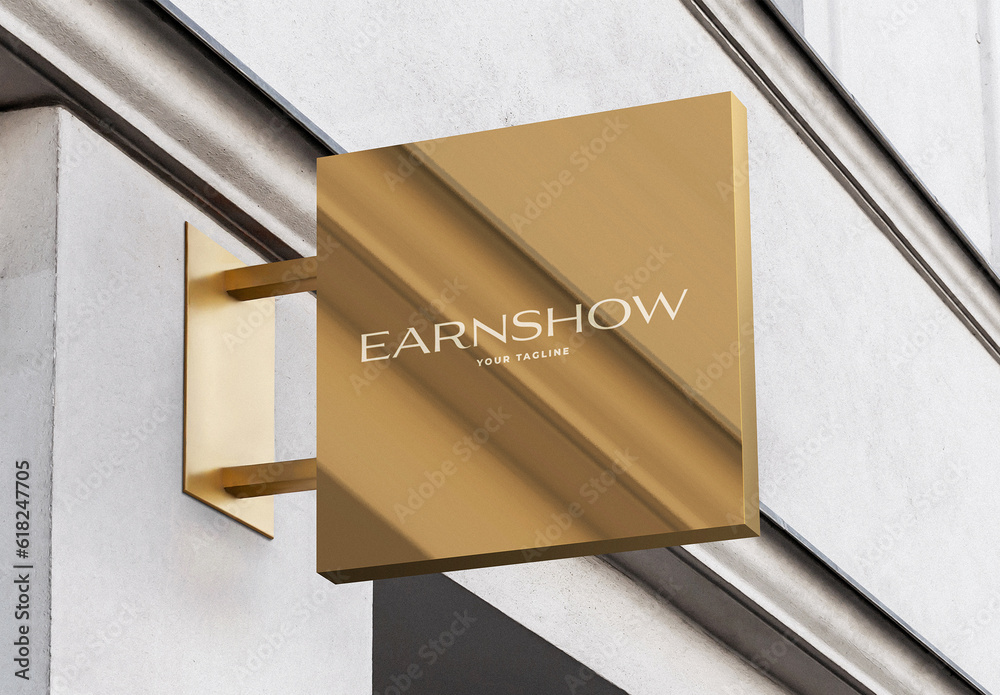 Sign Logo Mockup Template Style Effect Wall Badge Text Branding Stock ...