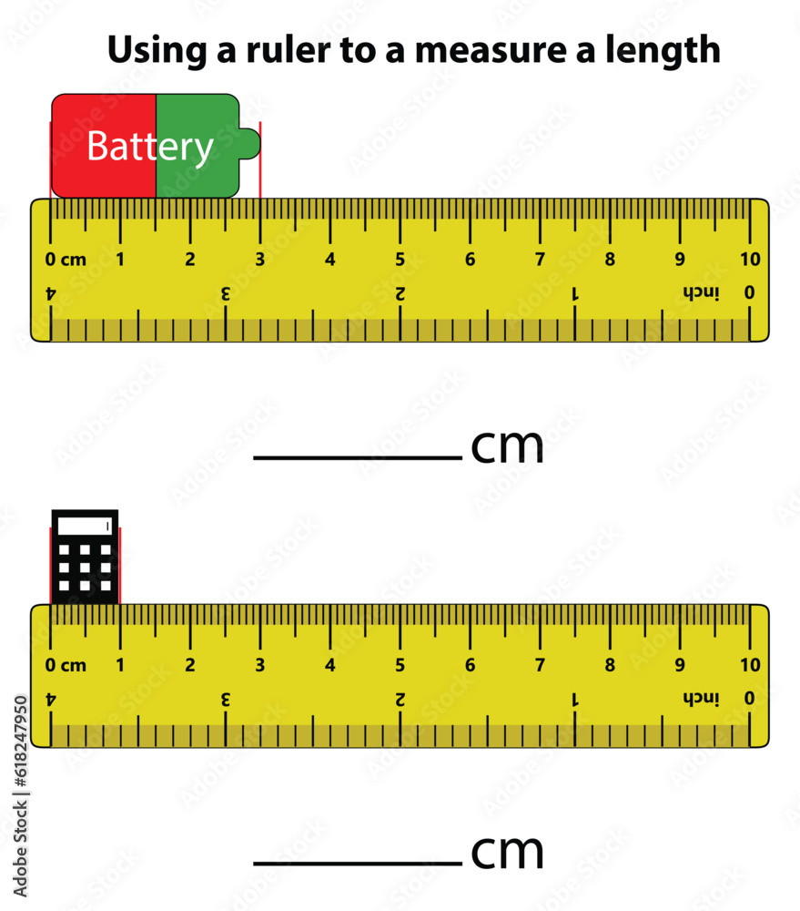 Measuring length in centimeters with the ruler. Education developing ...