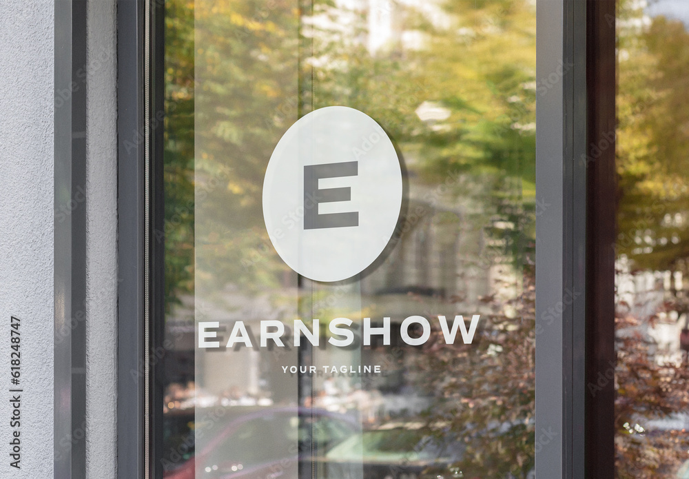 Window Sign Logo Mockup Template Style Effect Wall Badge Text Branding ...