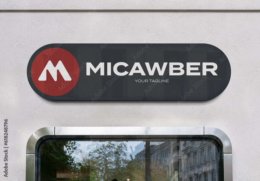 Sign Logo Mockup Template Style Effect Wall Badge Text Branding Stock ...