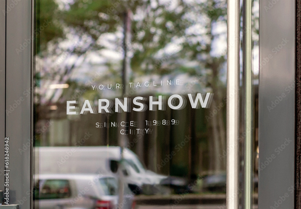 Window Sign Logo Mockup Template Style Effect Wall Badge Text Branding ...