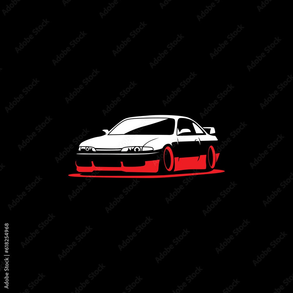 japanese sport car red and white vector illustration on black ...