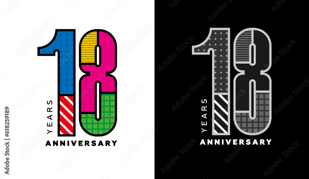 18th anniversary logo set, eighteen years badge, colorful logo for ...